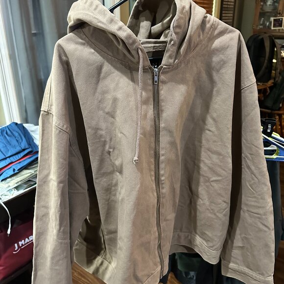 Boohoo Mens | Jackets & Coats | Full Zip Taupe Denim Hoodie Jacket ...